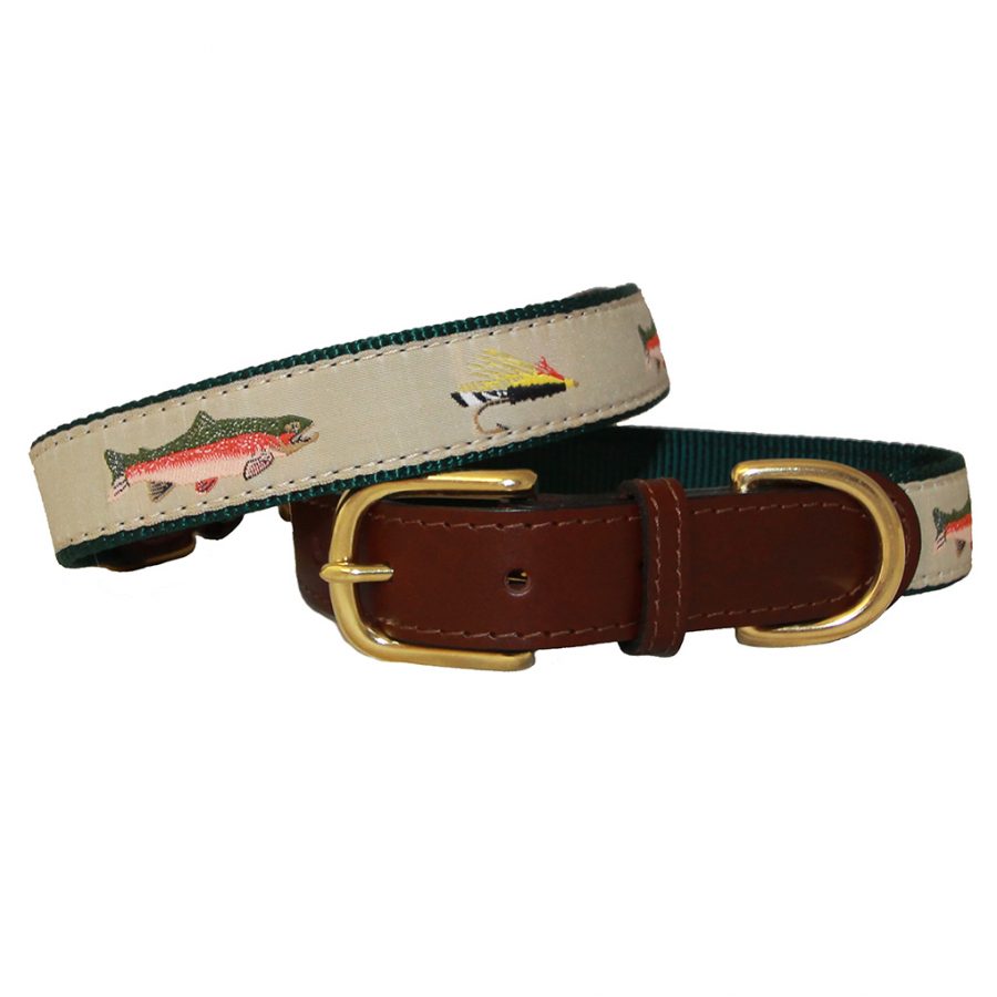 American Traditions Leather and Ribbon Collar- Fly Fishing- Posh Puppy ...