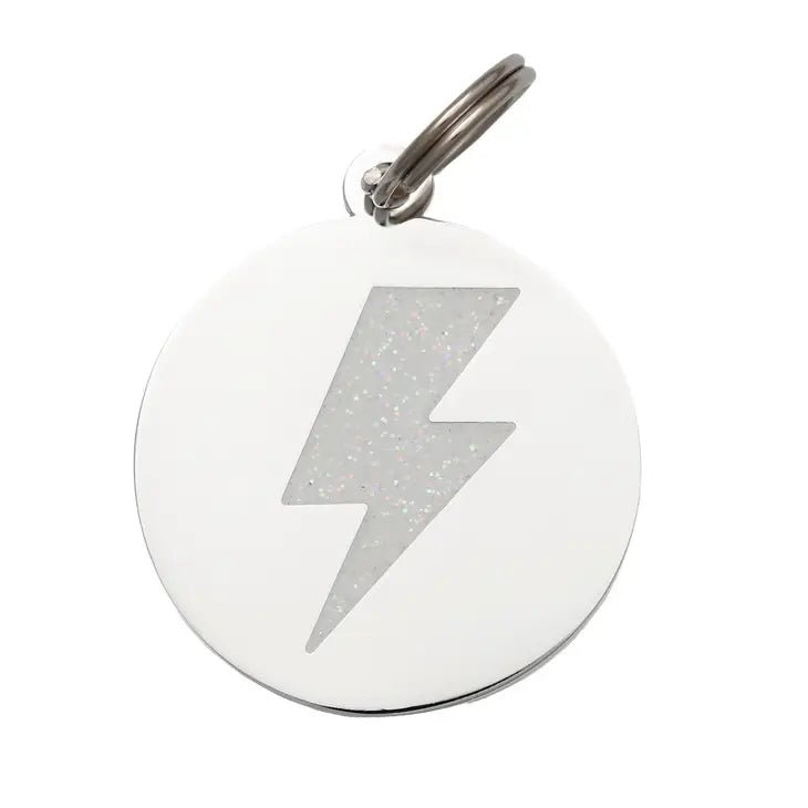 Lightning Bolt Pet ID Tag in White & Silver - Posh Puppy Boutique