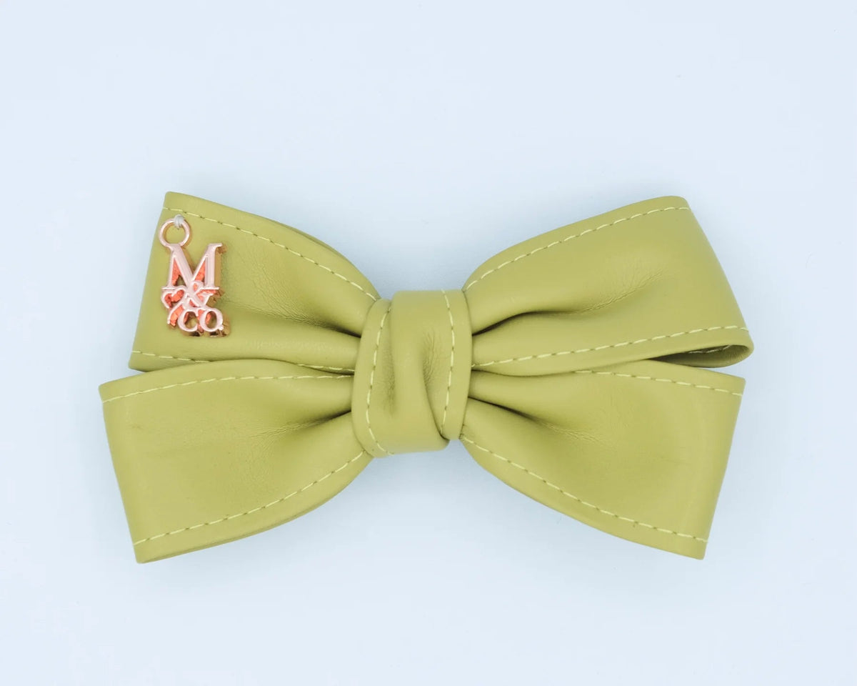 Vegan Leather Twist Hair Bow - Pistachio Cream - Posh Puppy Boutique